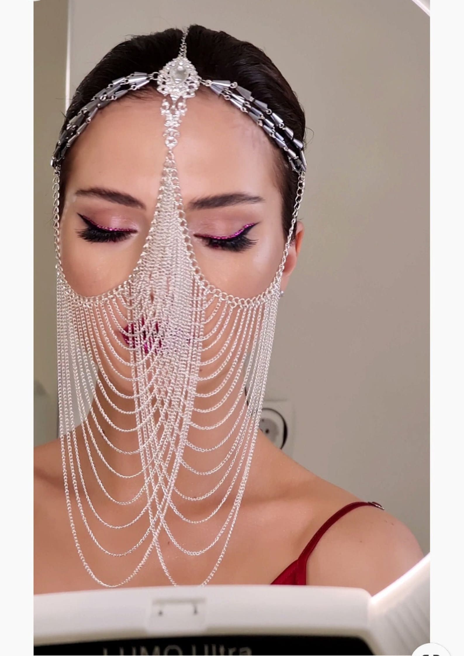 Silver Head Piece Chain Face Mask Face Chain Headpiece Face | Etsy