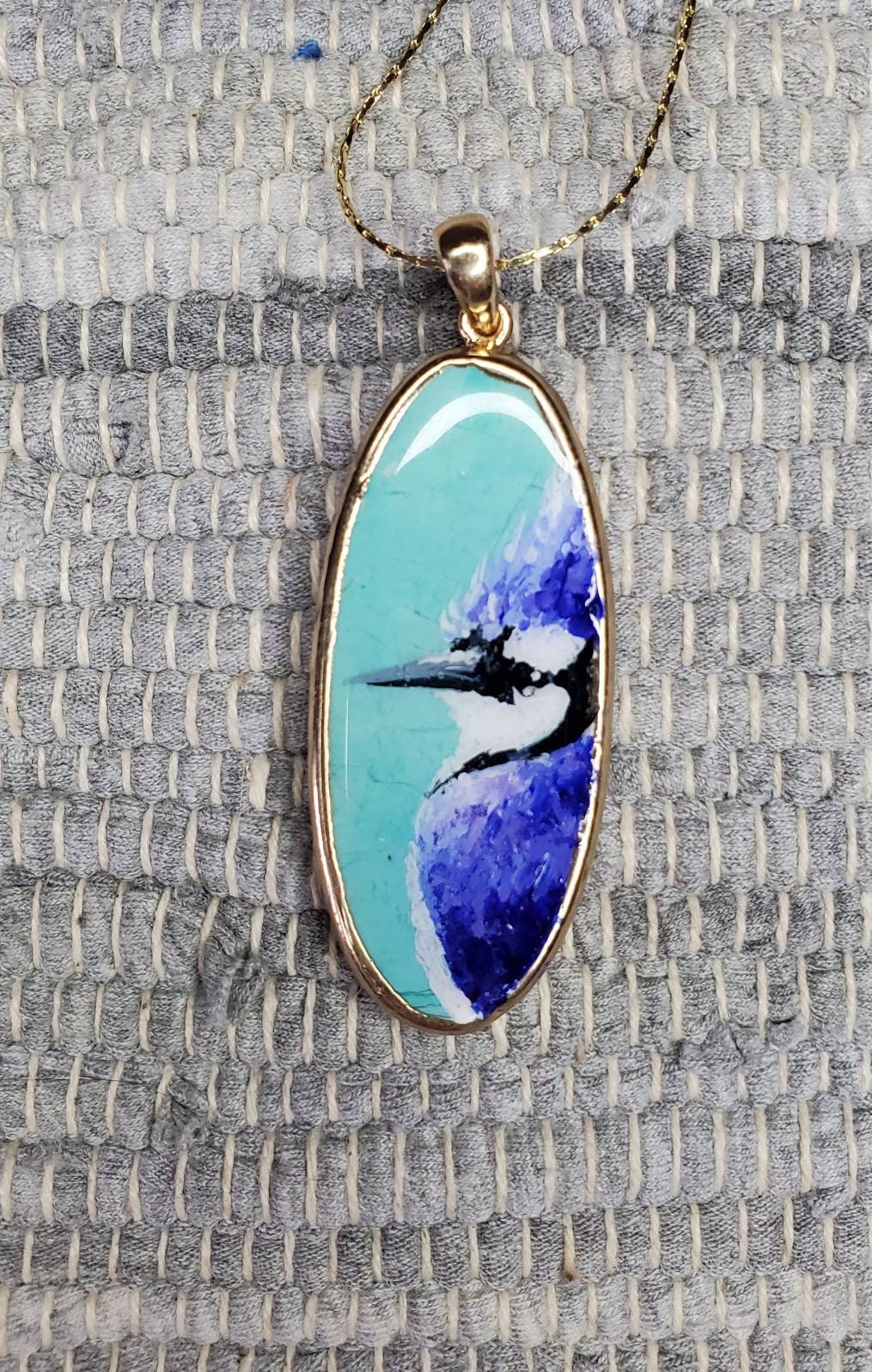 Blue jay bird necklace Hand painted jewelry Painted agate | Etsy