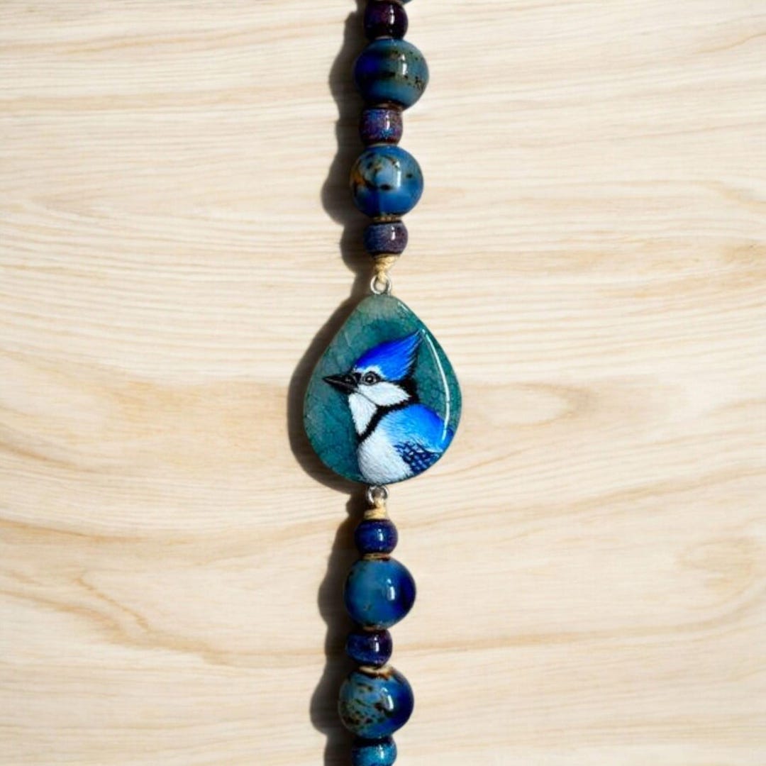 Blue Jay Suncatcher Hand Painted on Agate With Ceramic Beads - Etsy