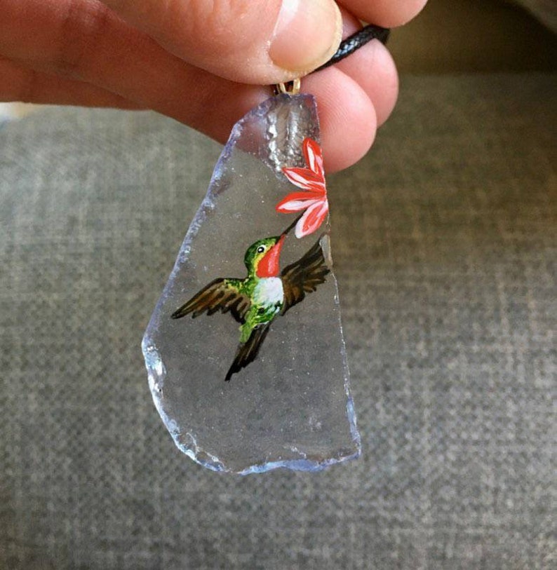 Hummingbird pendants Sea glass jewelry Bird necklaces Beach | Etsy