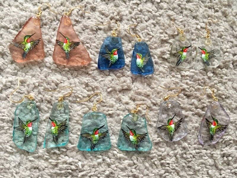 Hummingbird earrings Sea glass jewelry Nature accessory | Etsy