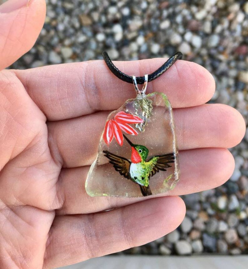 Hummingbird pendants Sea glass jewelry Bird necklaces Beach | Etsy