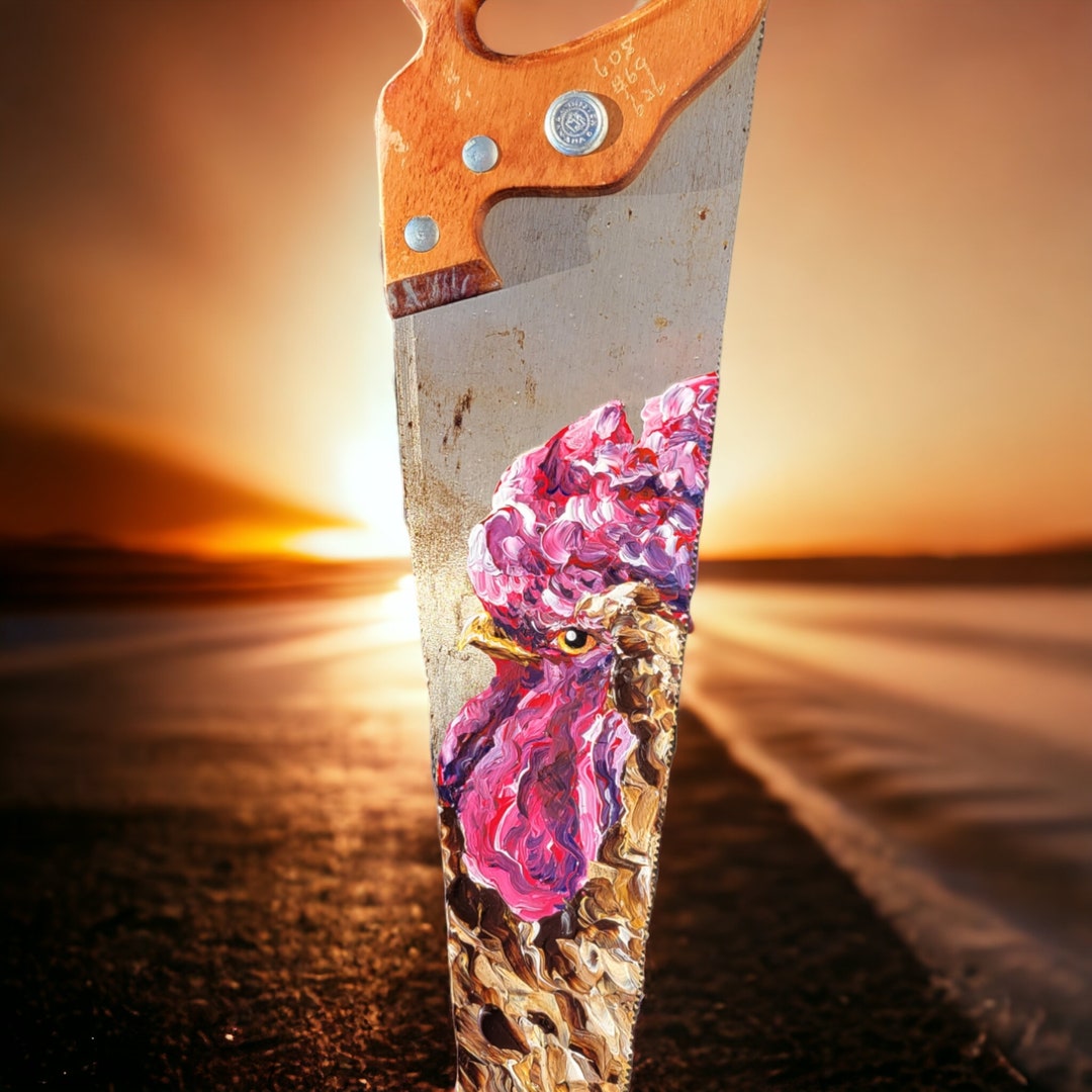 Rooster Painting, Painted Hand Saw, Rustic Kitchen Art, Upcycled ...