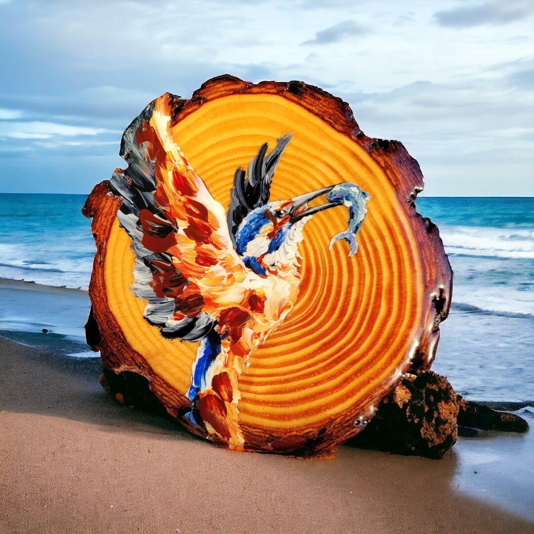 Kingfisher Painting, Wood Wall Art, Beach House Decor, Lake Nautical ...