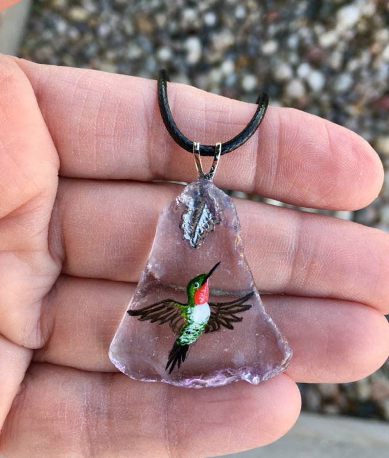 Hummingbird pendants Sea glass jewelry Bird necklaces Beach | Etsy