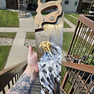 Bald Eagle Painting, Bird Wall Decor, Upcycled Art, Painted Hand Saw ...