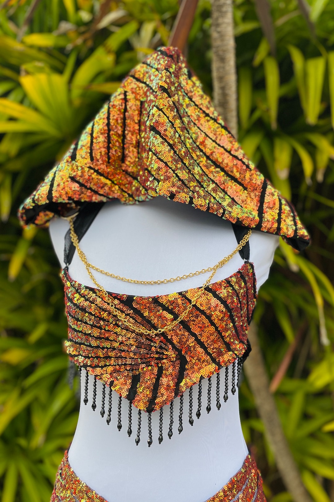 Sequin Festival Hood/rave Hood/ Orange Sequin Hood/sequin Cosplay Hood ...