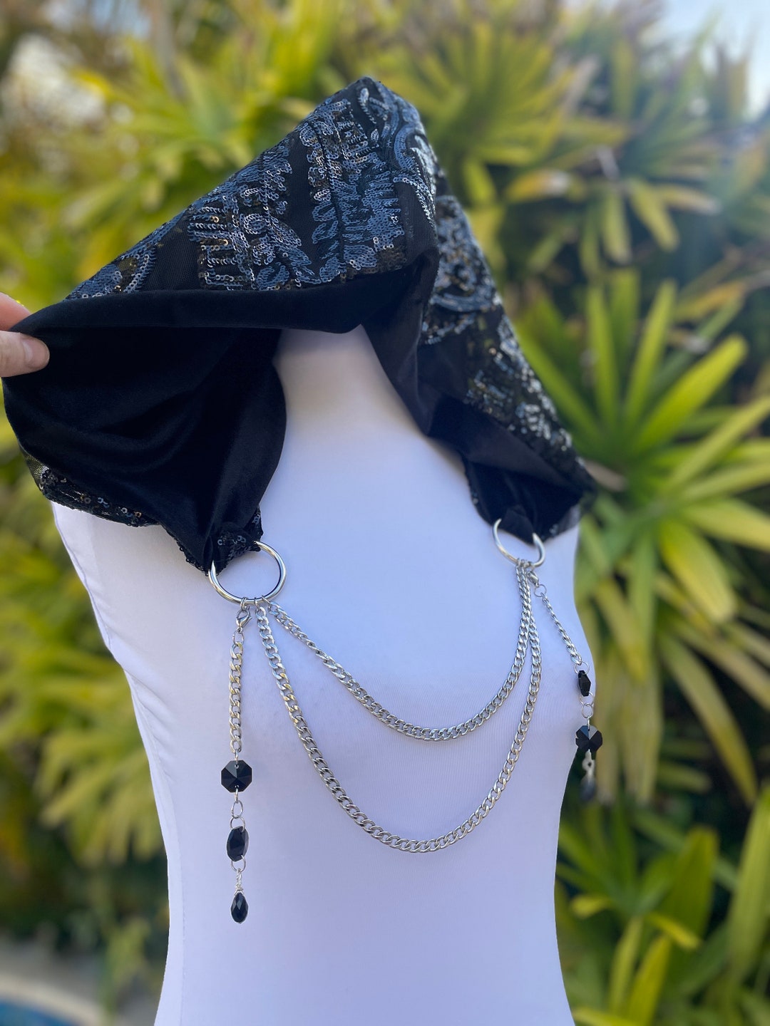 Black Sequin Velvet Hood/black Festival Hood/ Rave Hood/ Sequin Hood ...