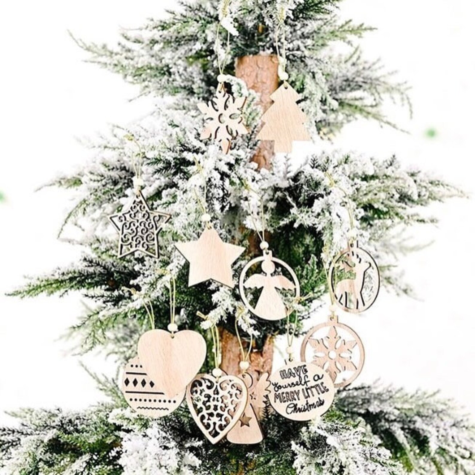 12 Piece Laser Cut Beautiful Wooden Christmas Tree Decoration Set ...
