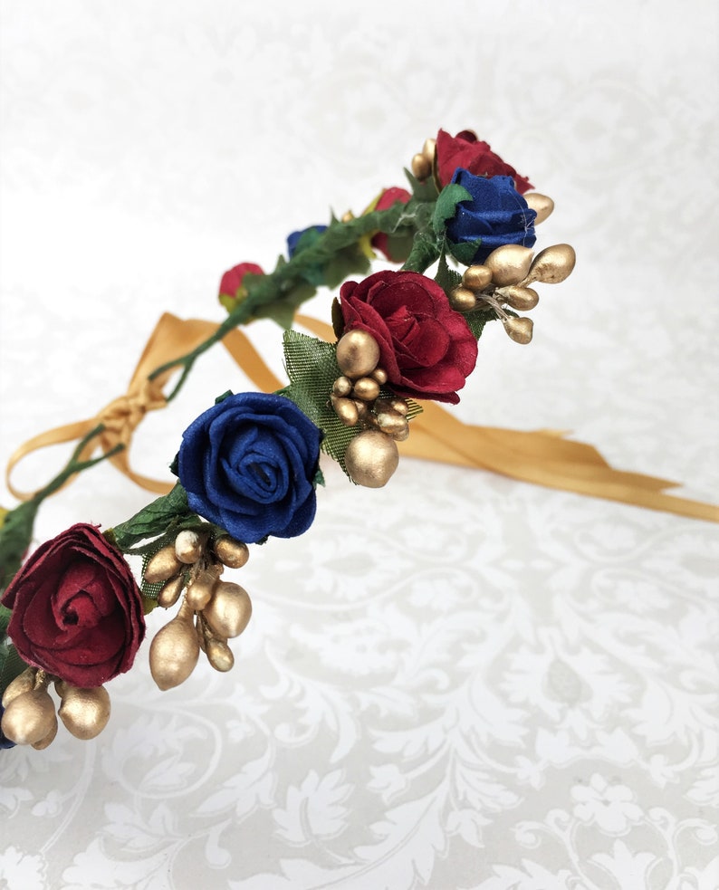 Couronne de fleur d'or bleu rouge tiare rouge de mariage | Etsy