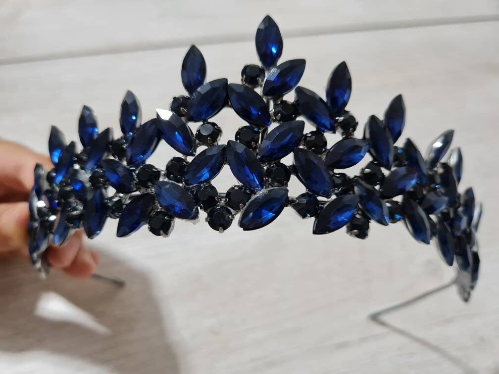 Blue Crystal Tiara Navy Blue Crown Navy Tiara Wedding Hair - Etsy