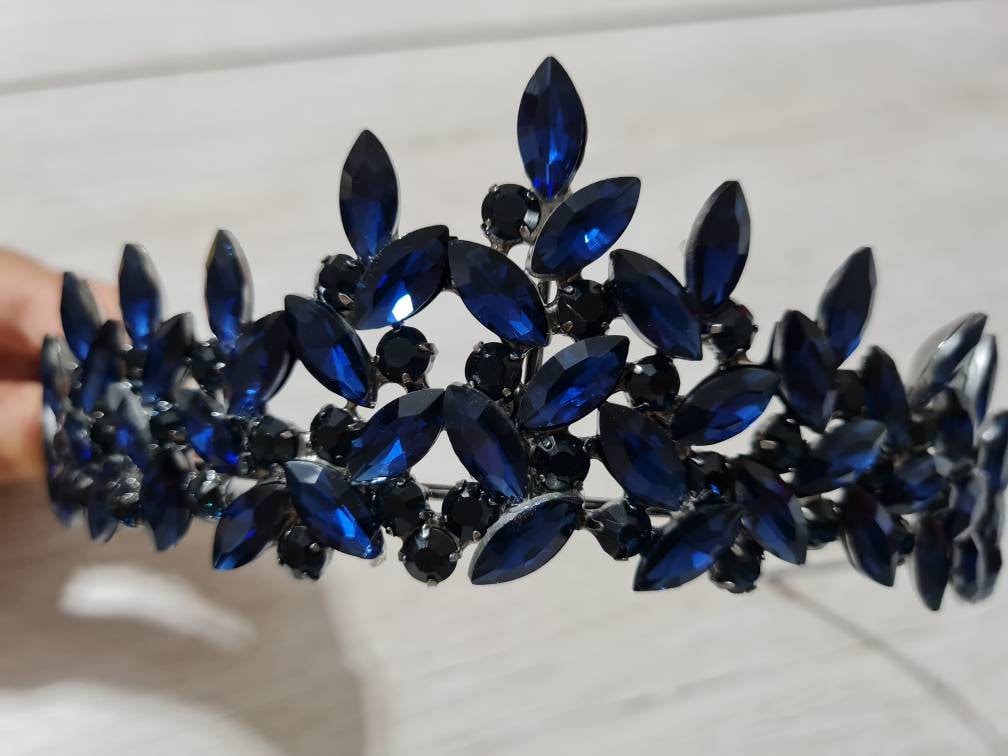 Blue Crystal Tiara Navy Blue Crown Navy Tiara Wedding Hair - Etsy