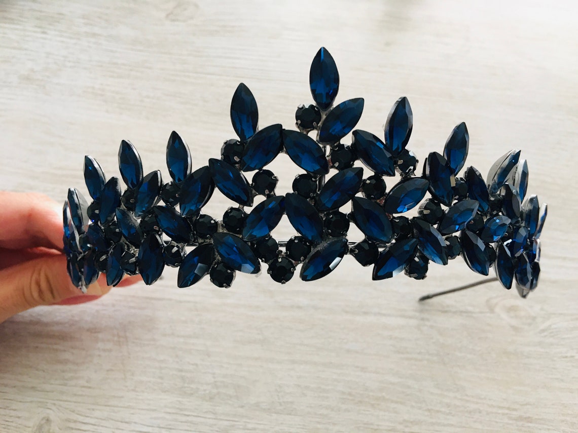 Blue Crystal Tiara Navy Blue Crown Navy Tiara Wedding Hair - Etsy