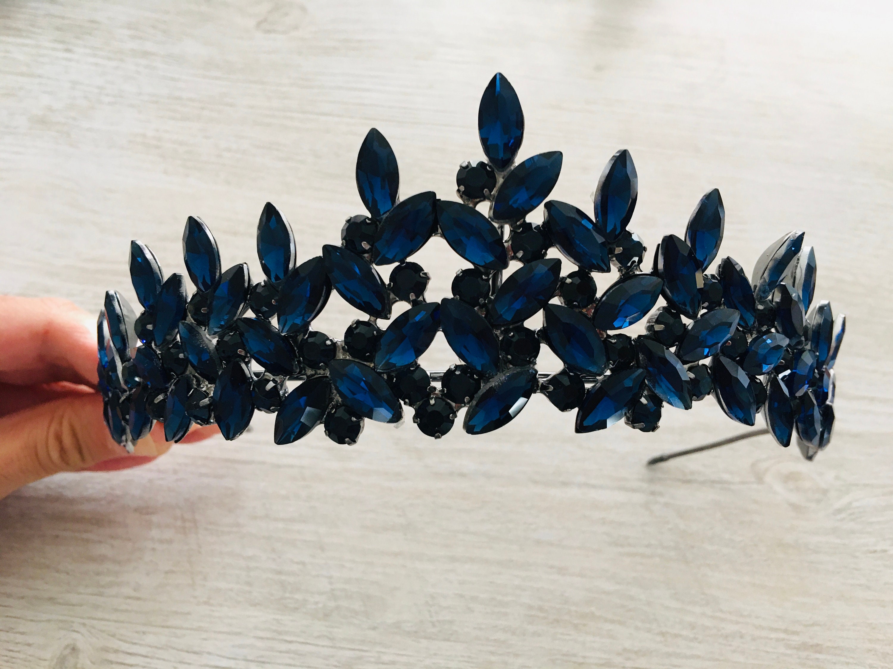 Blue Crystal Tiara Navy Blue Crown Navy Tiara Wedding Hair - Etsy
