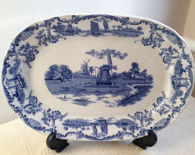 Vintage Blue & White Delph Oval Plate. England/stoke on Trent ...