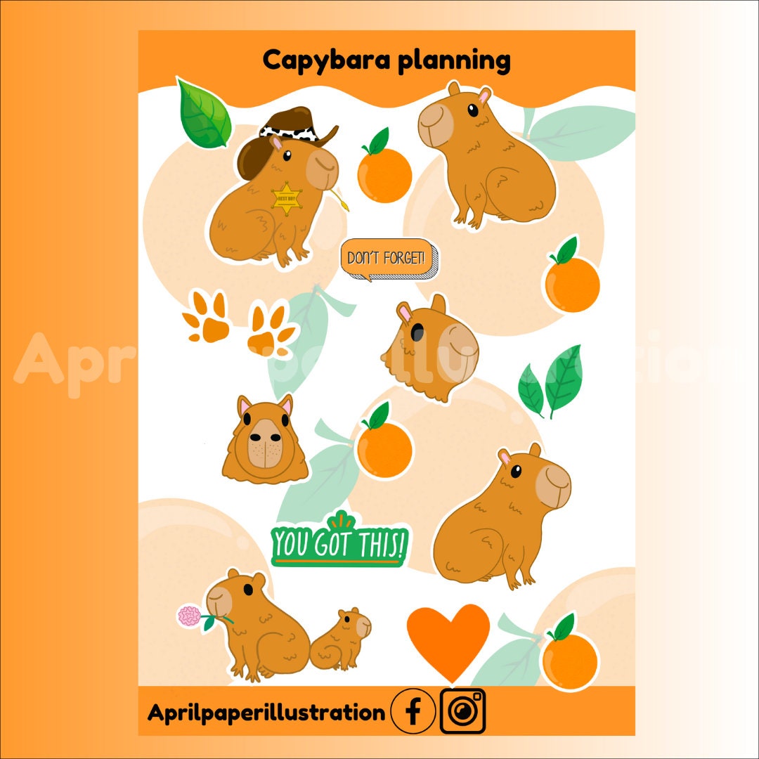 Capybara Sticker Sheet! Cute Capybara Decor Sheet - Etsy