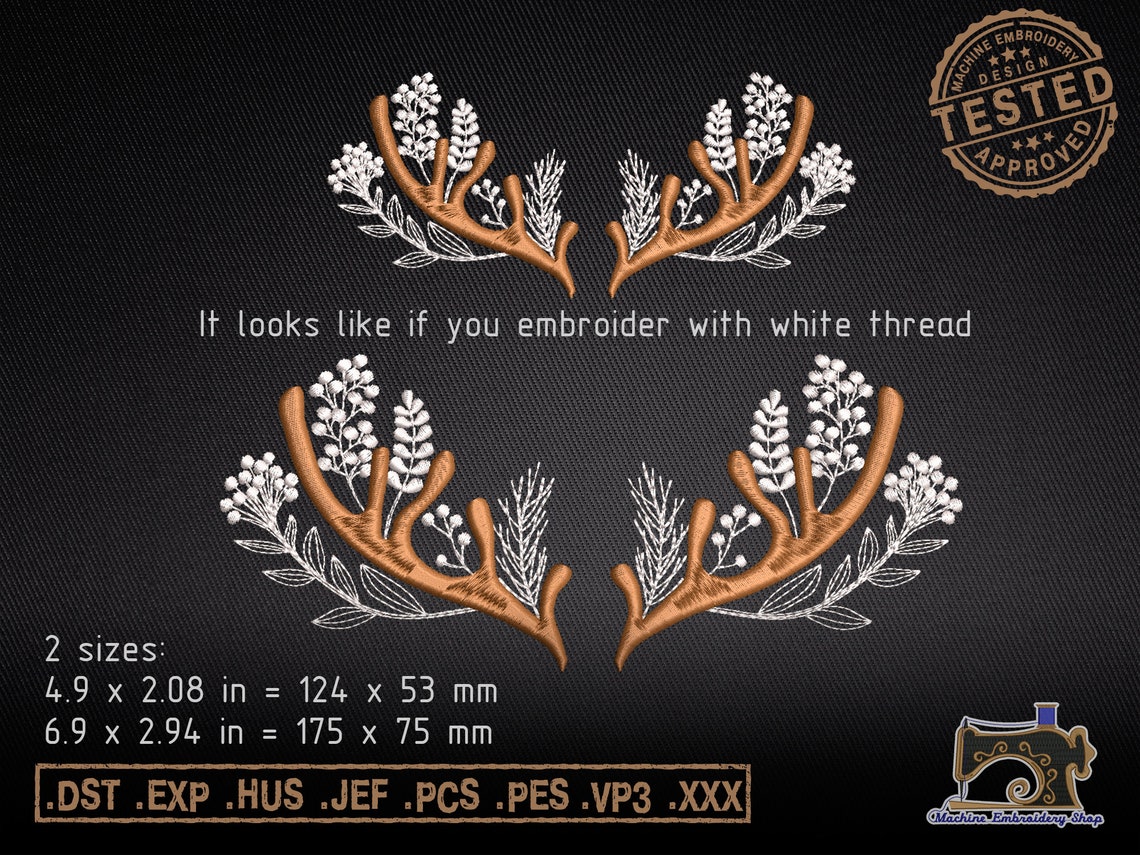 Floral Antlers 2 Sizes Machine Embroidery Design - Etsy
