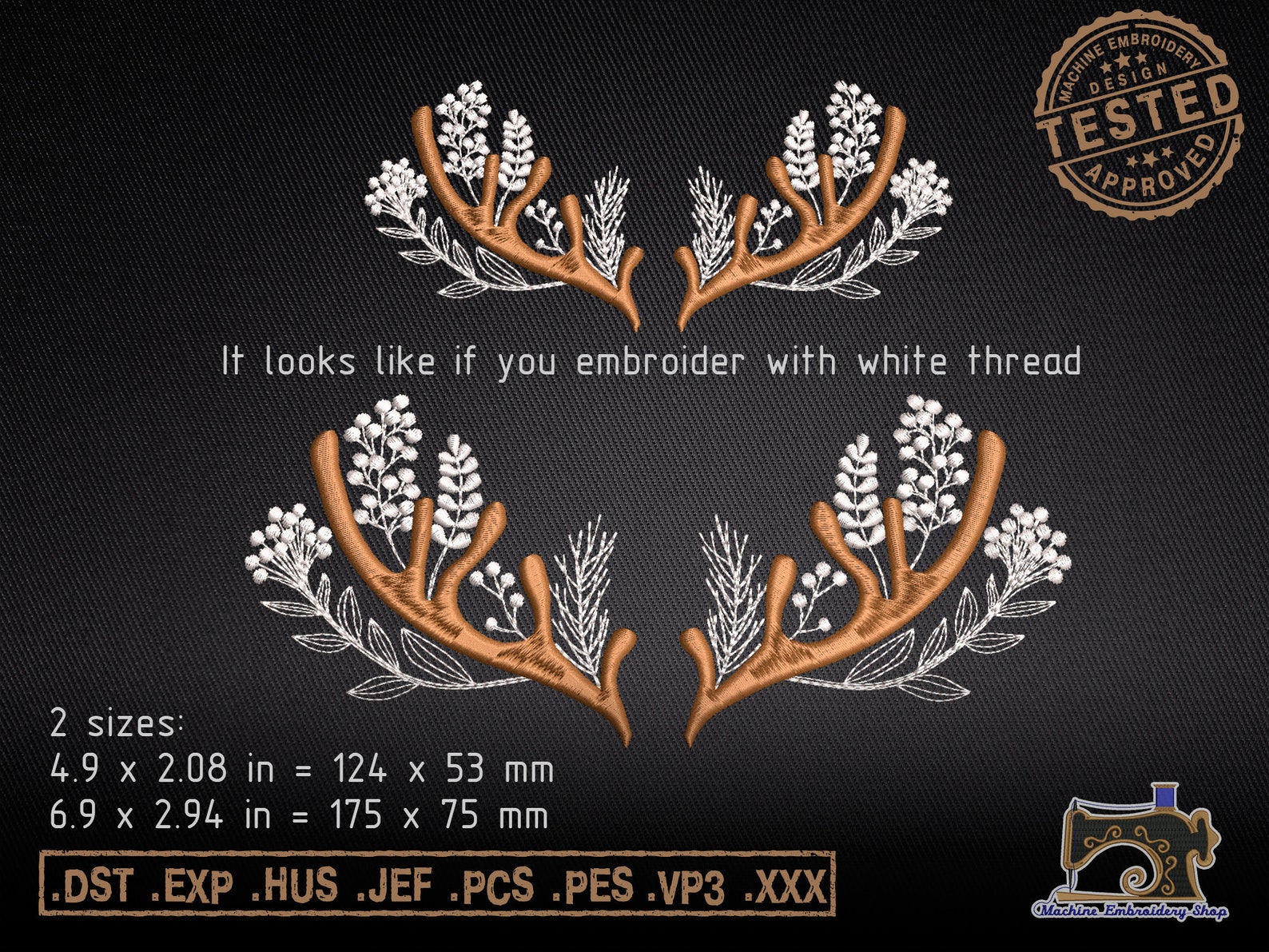 Floral Antlers 2 Sizes Machine Embroidery Design - Etsy