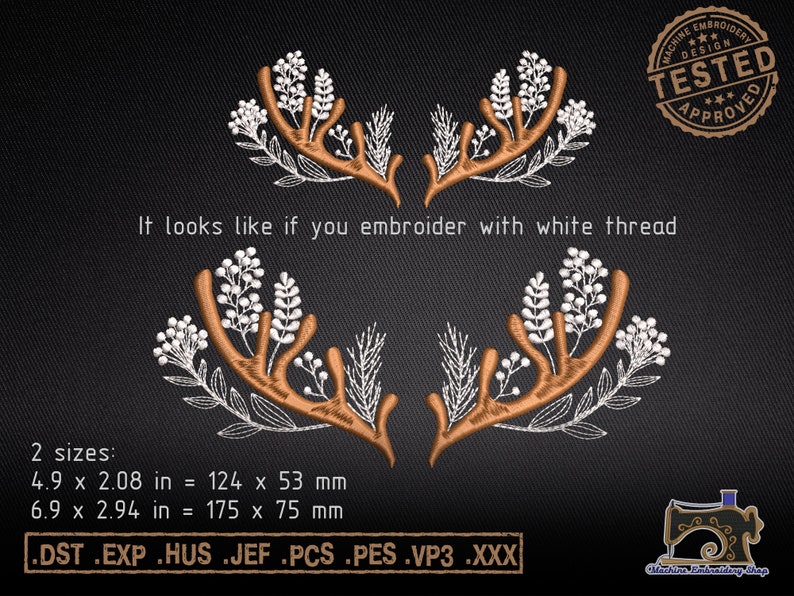 Floral Antlers 2 Sizes Machine Embroidery Design - Etsy