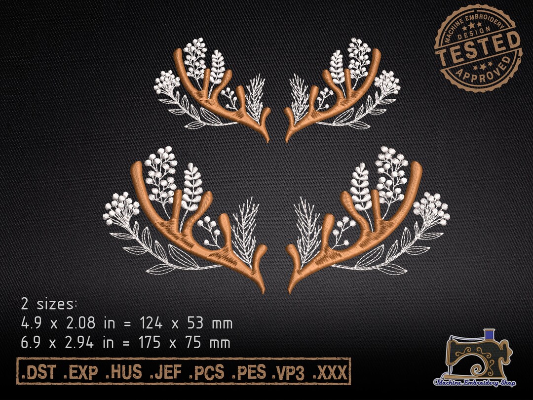 Floral Antlers 2 Sizes Machine Embroidery Design - Etsy