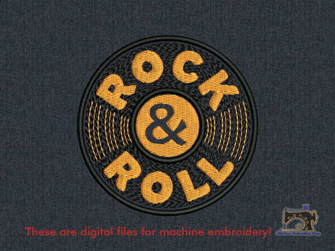 Machine Embroidery Rock and Roll Patch, Vinyl Records Digital Design ...