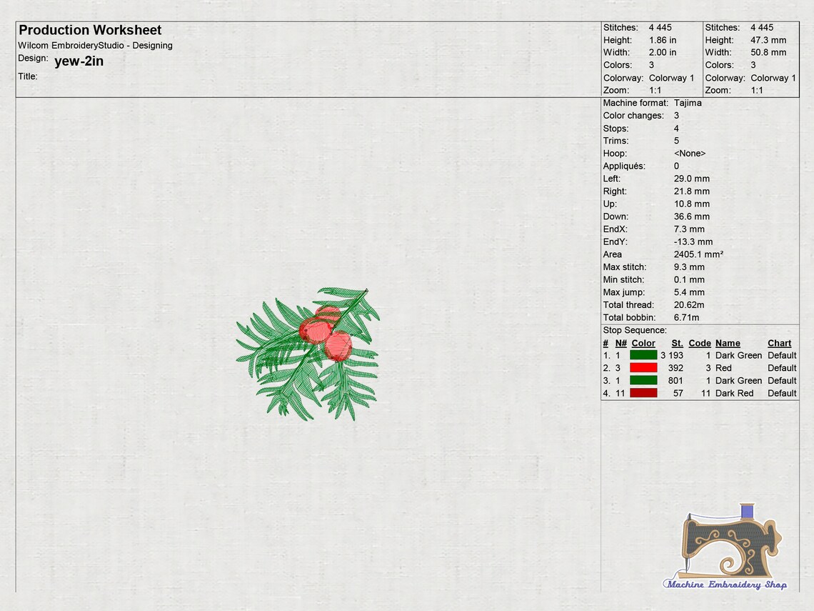 Yew-tree Branch With Berries Machine Embroidery Design - Etsy