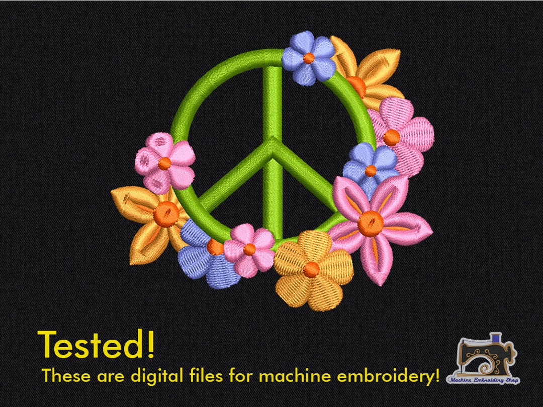 Peace Sign Symbol With Flowers Machine Embroidery Design for Instant ...