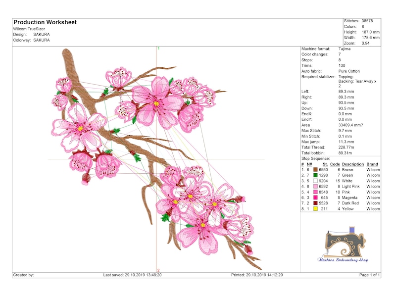 Sakura Blossom Cherry Digital Machine Embroidery Design for Denim ...