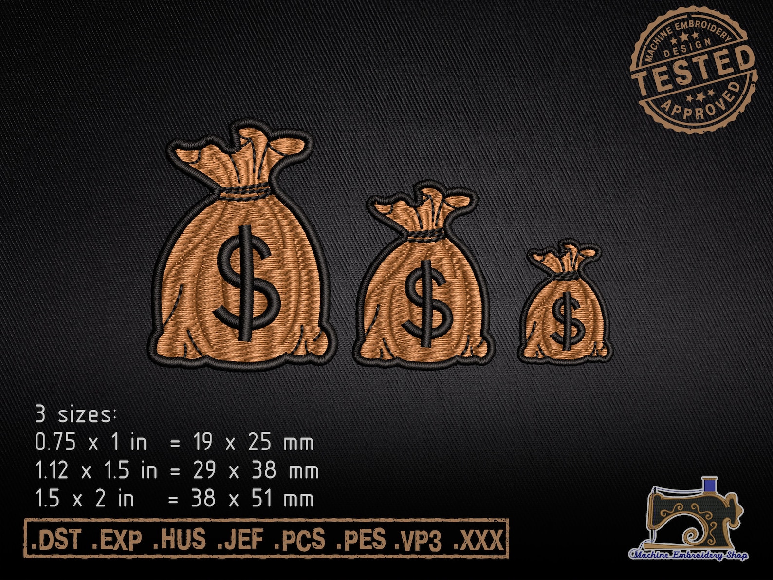 Money Bag 3 Sizes Machine Embroidery Design - Etsy