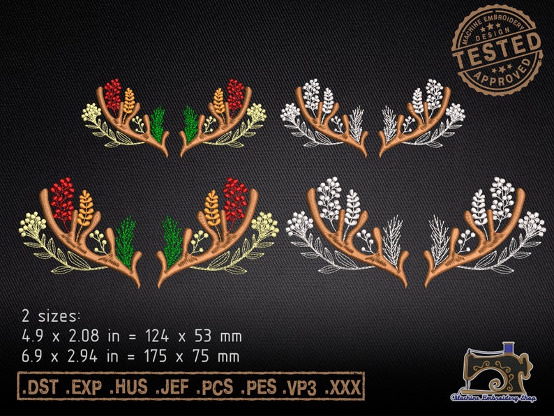 Floral Antlers 2 Sizes Machine Embroidery Design - Etsy