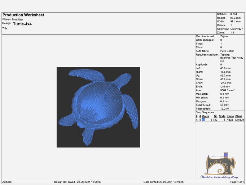Blue Turtle Machine Embroidery Design | Etsy
