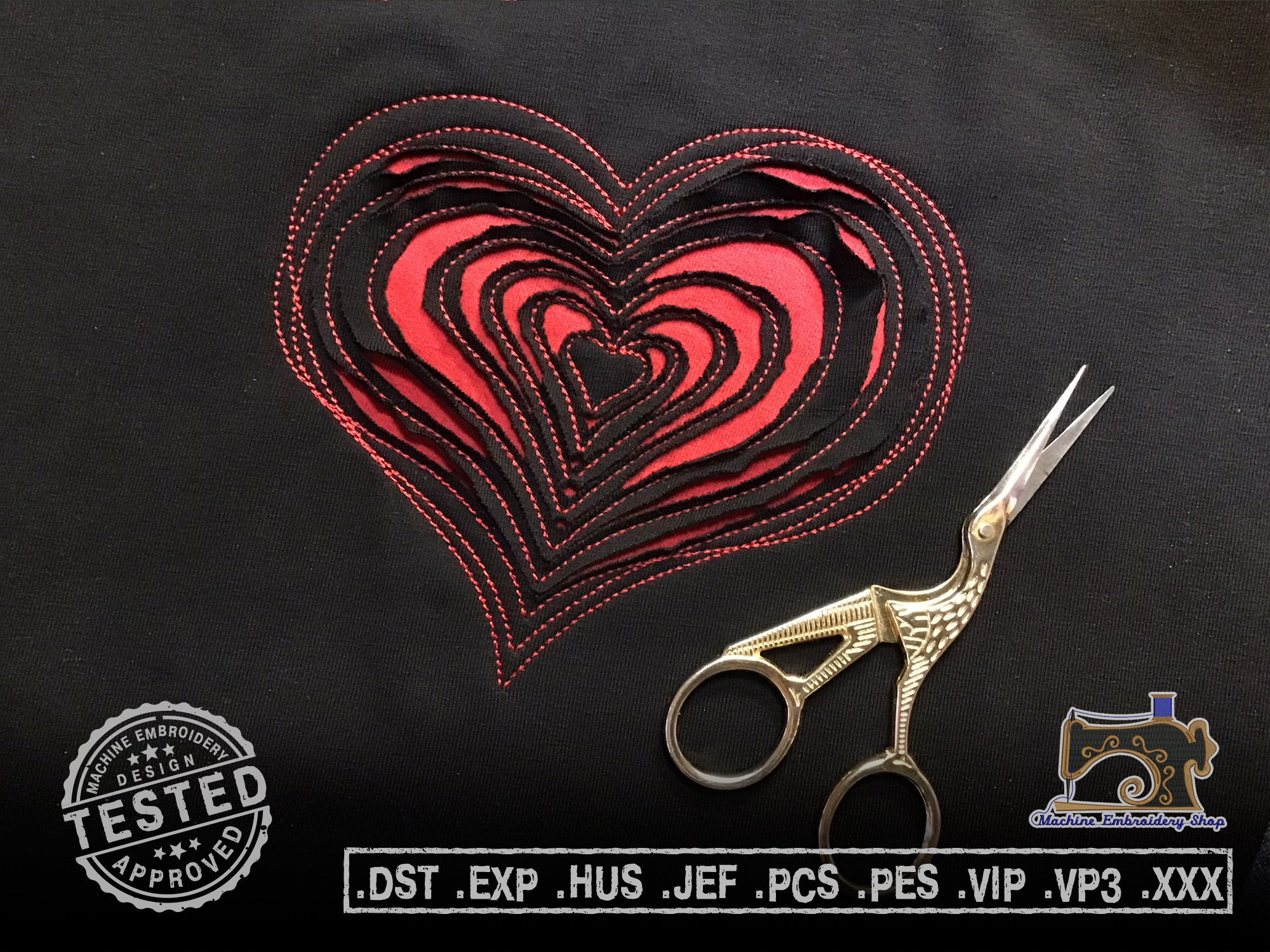 Raggy Heart Reverse Applique Machine Embroidery Design - 3 Sizes - Etsy