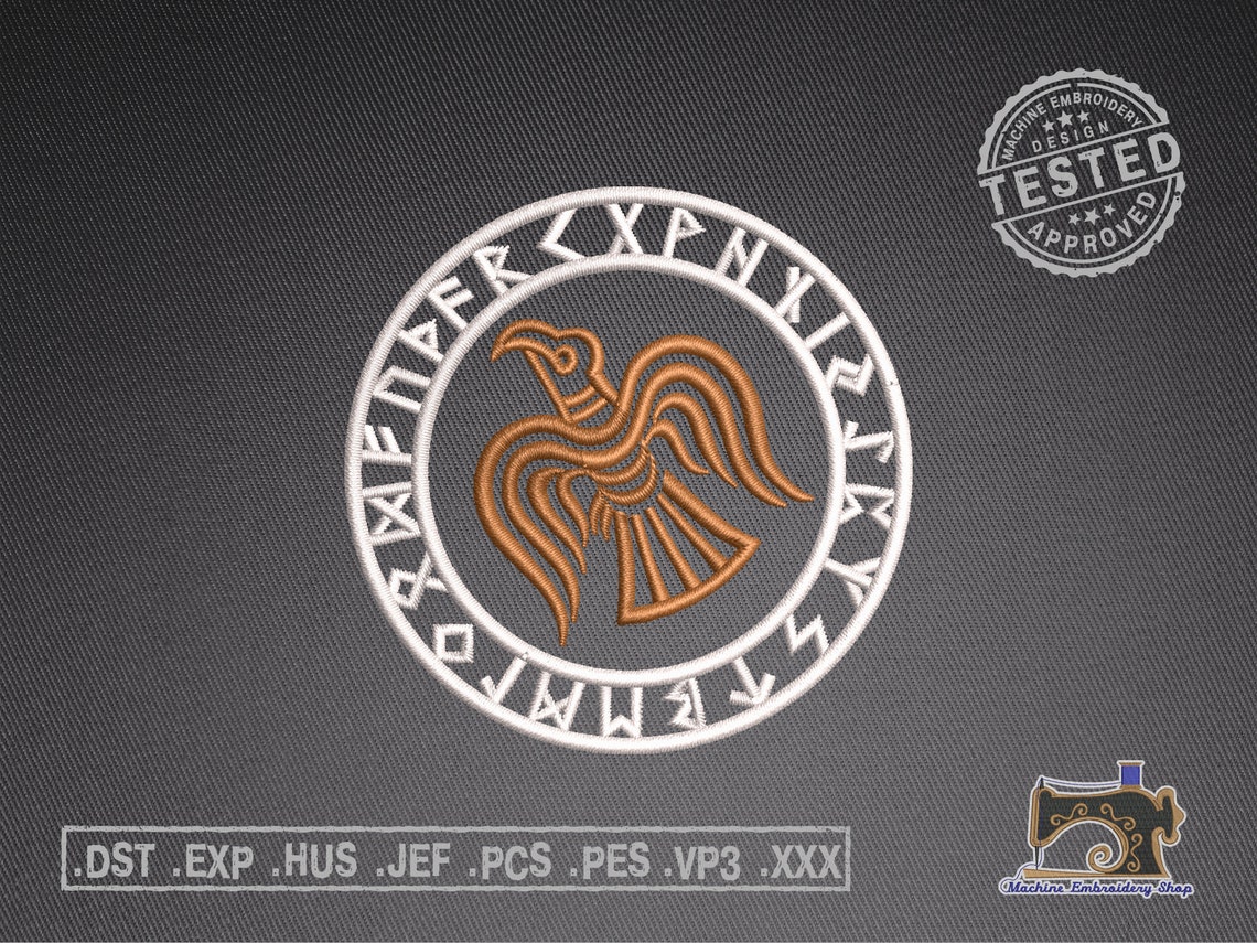 Rune Circle With Raven Machine Embroidery Design - Etsy