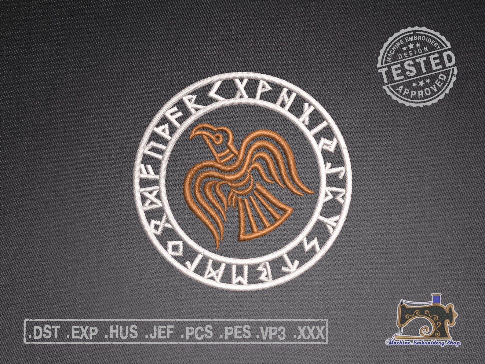 Rune Circle With Raven Machine Embroidery Design - Etsy