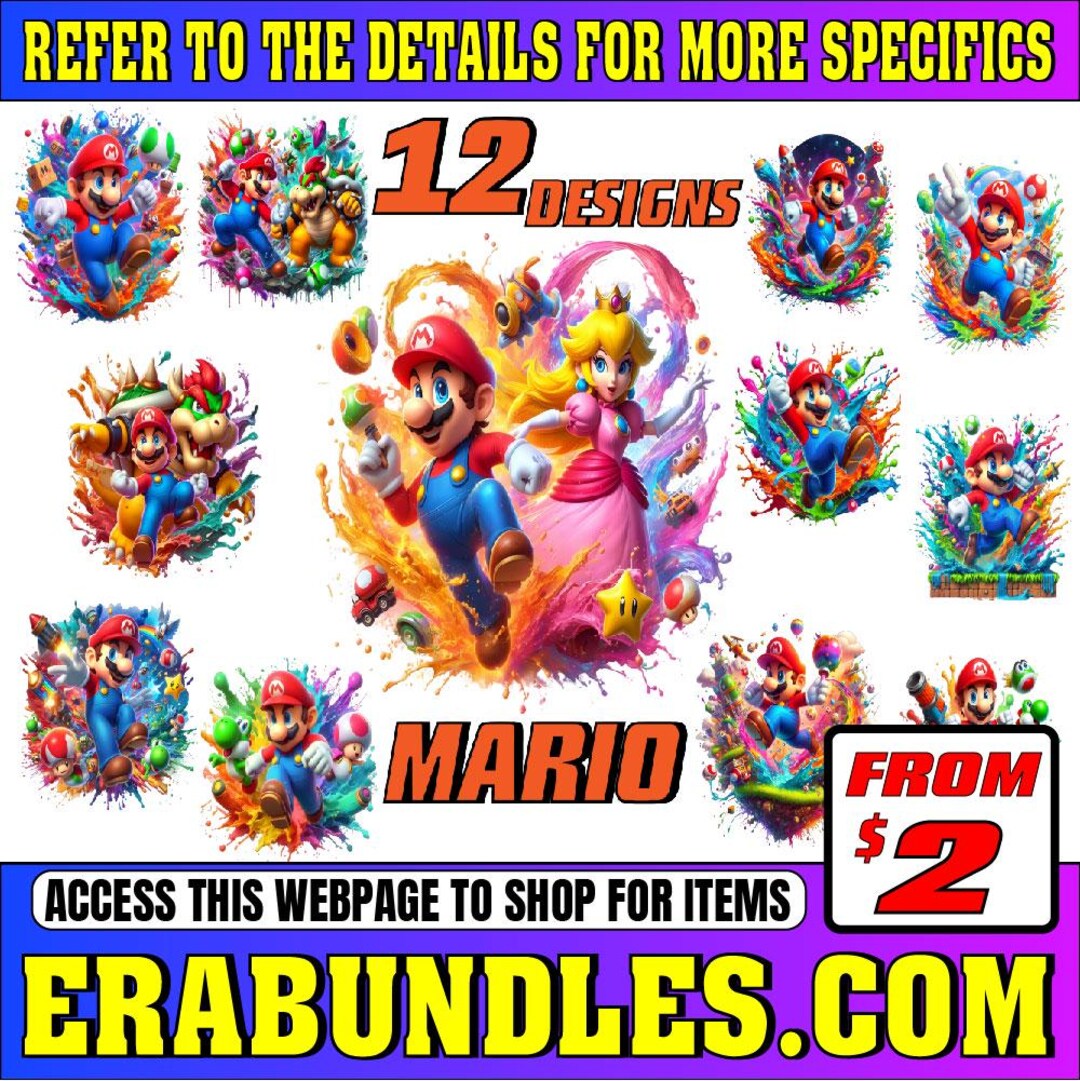 12 PNG Super Mario Splash and Watercolor Digital Design PNG File for ...