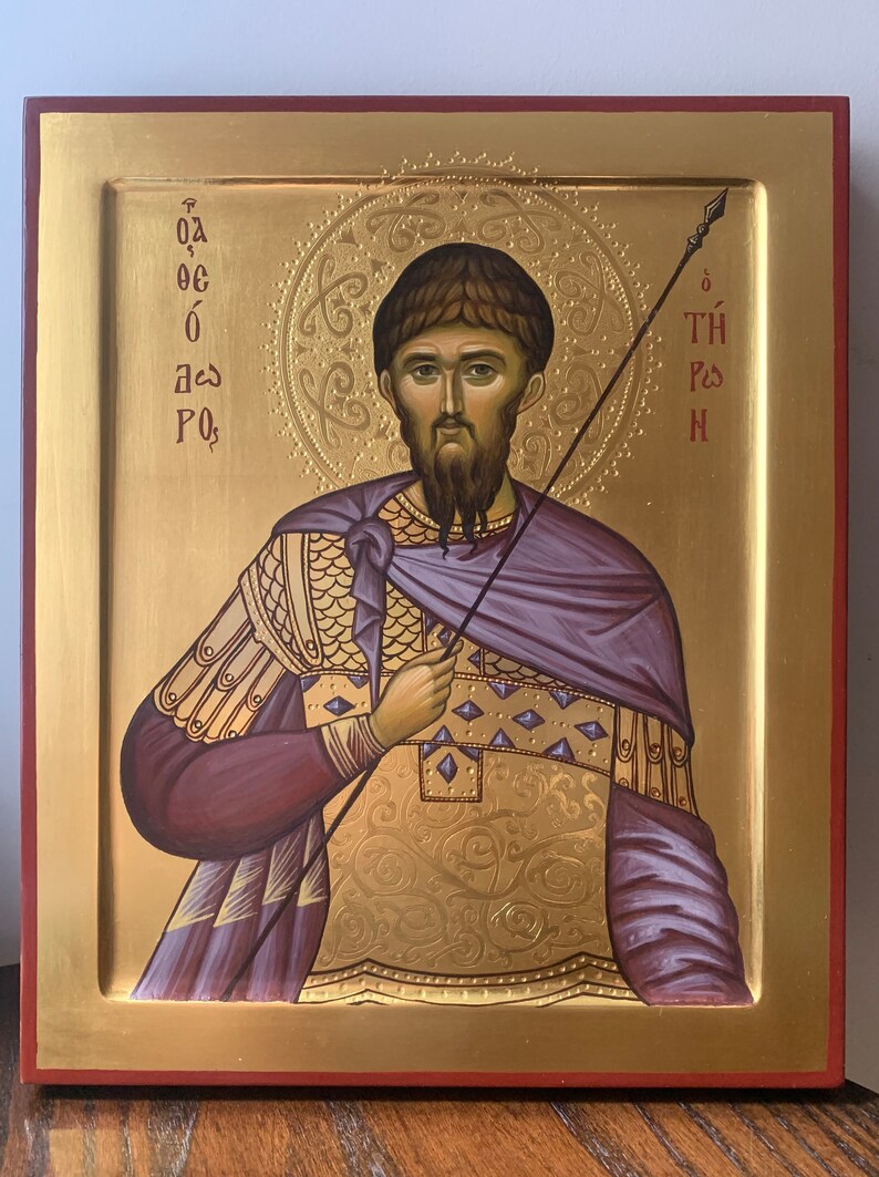 St. Theodore Tyron Byzantine Icon Orthodox Icon, Egg Tempera, Embossing ...