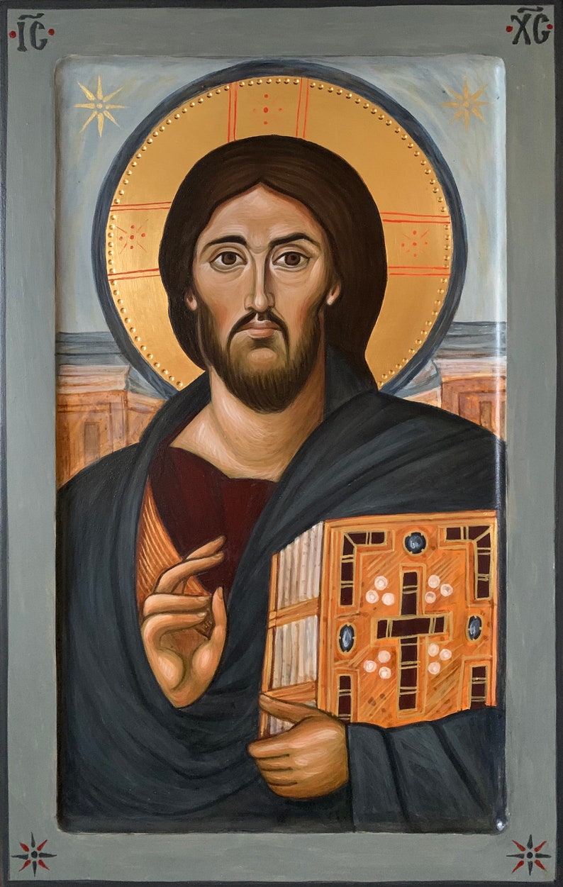 Hand-painted Jesus Christ Pantocrator Icon: Byzantine Orthodox Art - Etsy