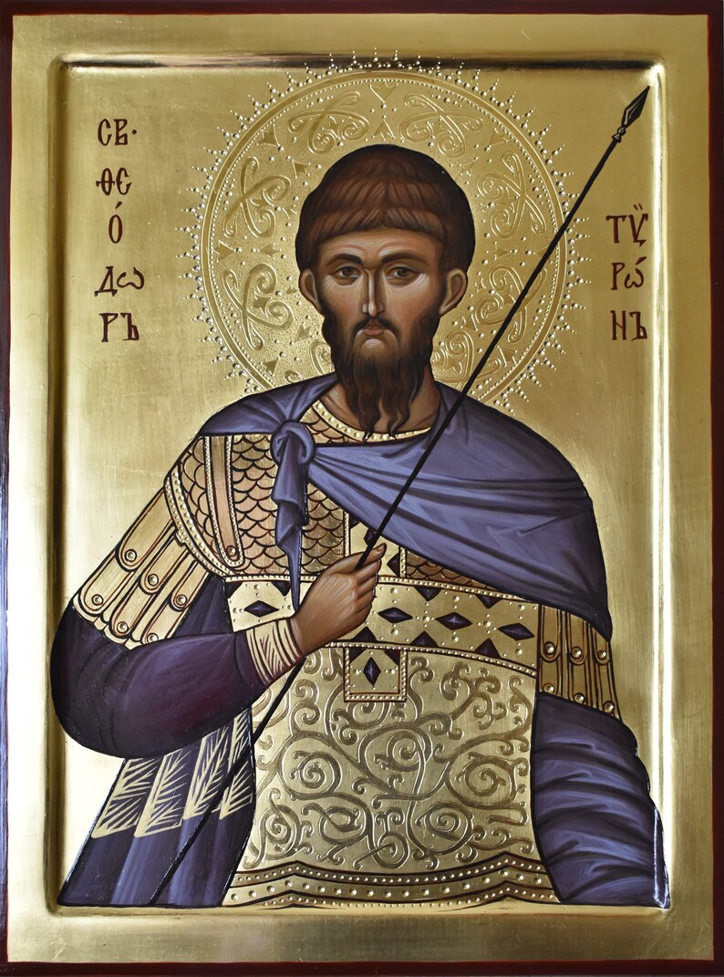 St. Theodore Tyron Byzantine Icon Orthodox Icon, Egg Tempera, Embossing ...