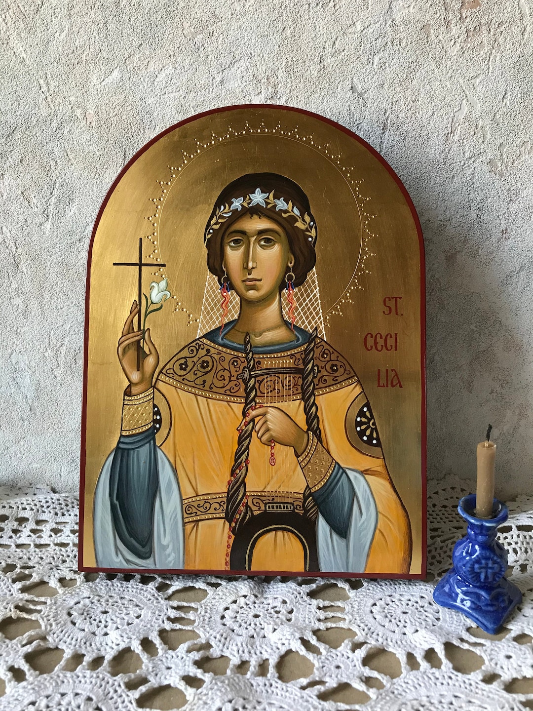 Orthodox Icon, Saint Cecilia, the Patroness of Musicians. Egg Temepra ...