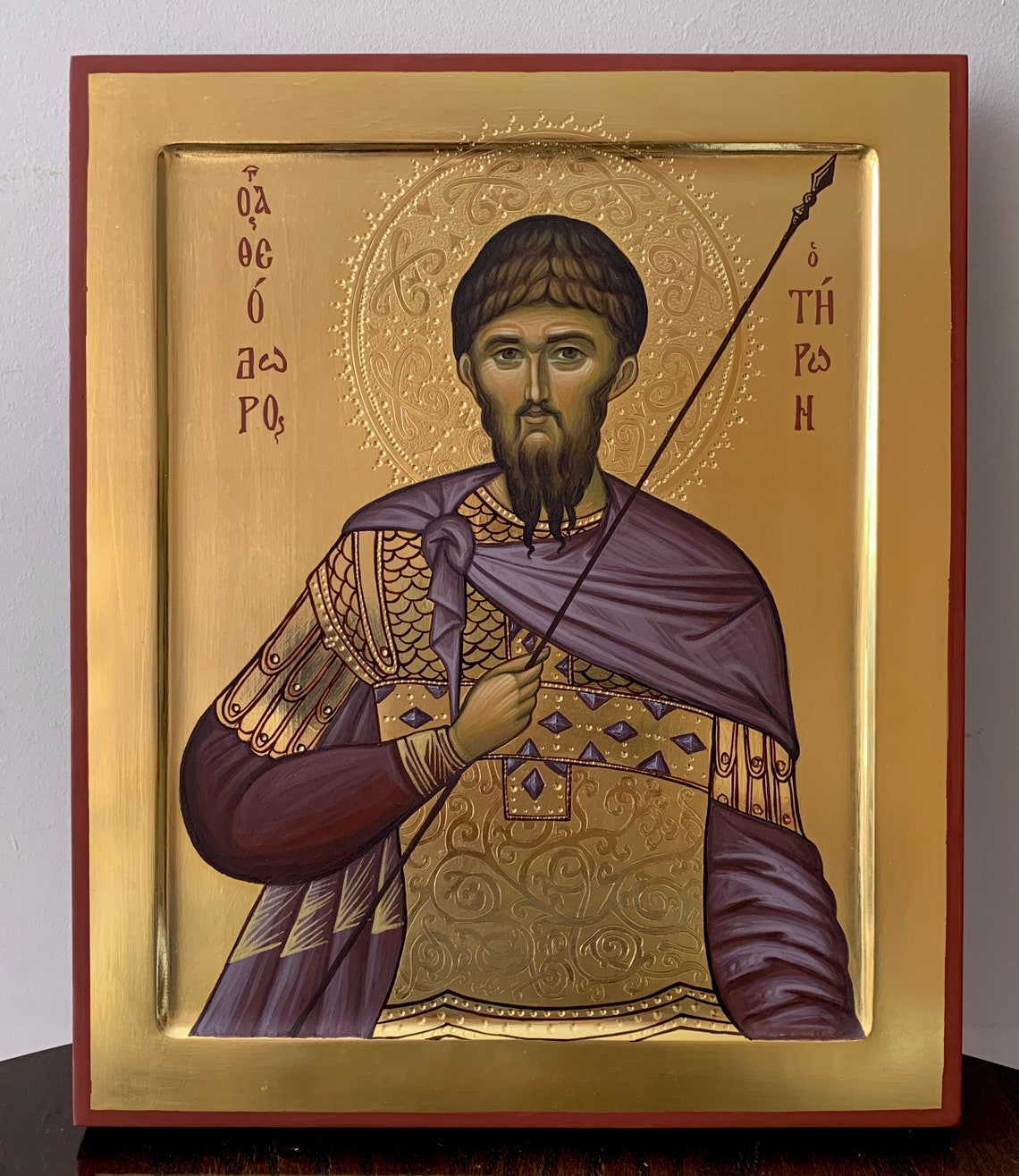 St. Theodore Tyron Byzantine Icon Orthodox Icon, Egg Tempera, Embossing ...