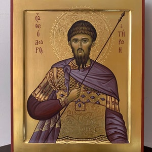 St. Theodore Tyron Byzantine Icon Orthodox Icon, Egg Tempera, Embossing ...