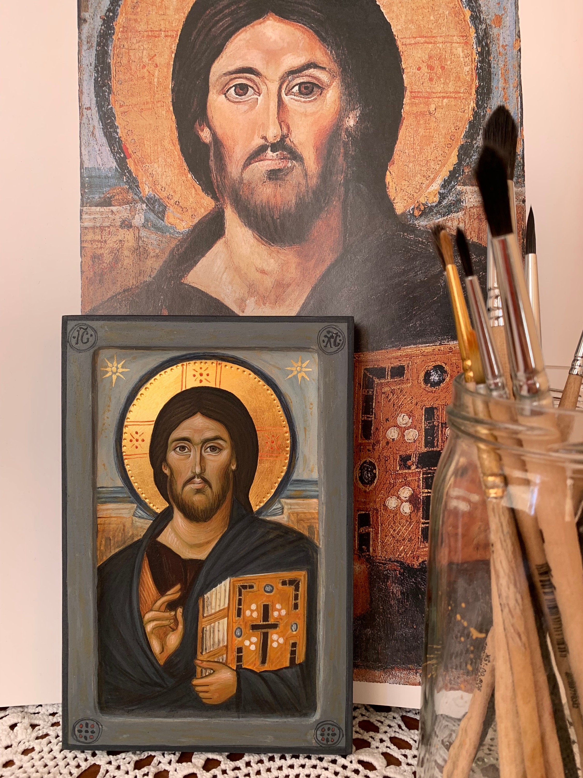 Hand-painted Jesus Christ Pantocrator Icon: Byzantine Orthodox Art - Etsy
