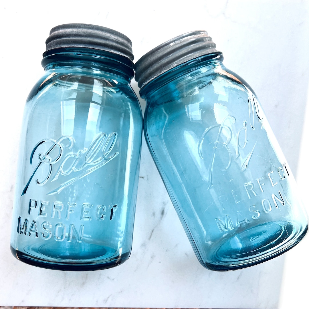 2 Ball Jars Authentic Vintage Blue Ball Perfect Mason Jars OFFSET #3 ...
