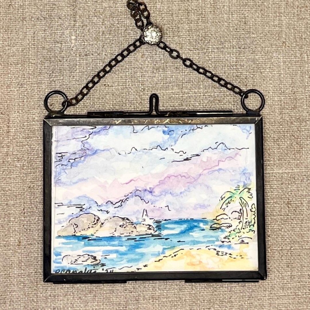 Coastal Beach Scene Mini Watercolor Mixed Media Original Art Sunrise or ...