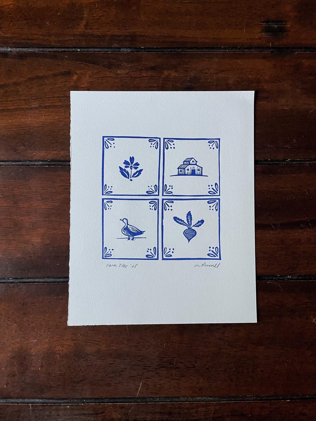 Farm Tiles - Linocut Print - Etsy