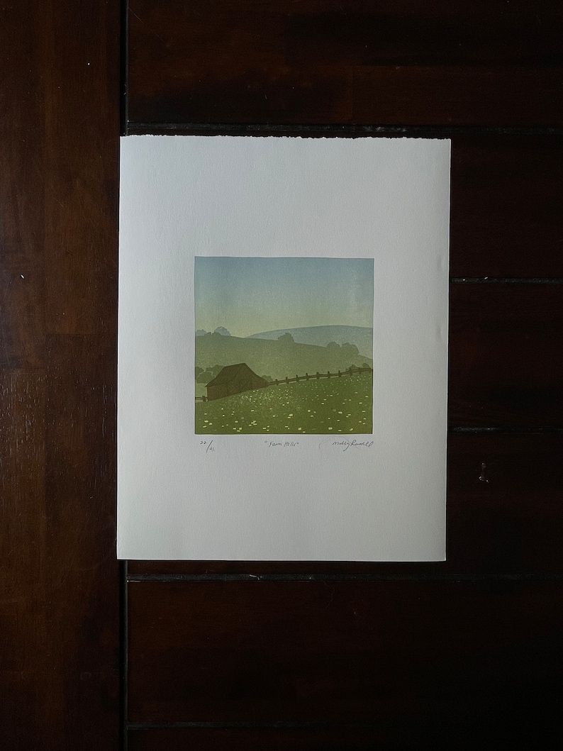 Farm Hills - Linocut Reduction Block Print - Etsy