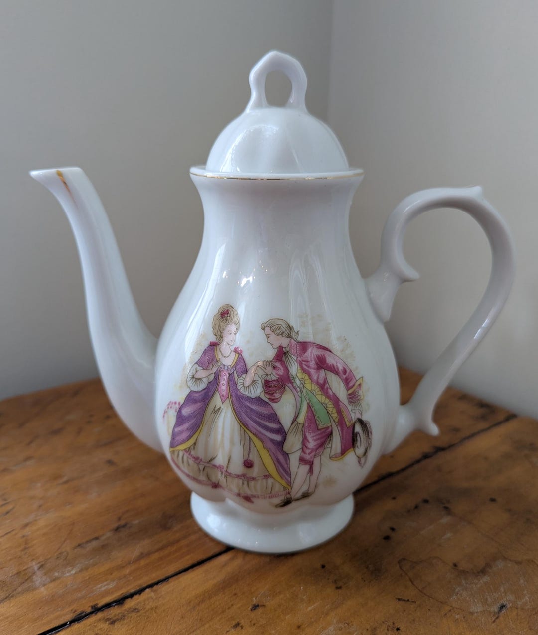 Teapot Vintage Porcelain Victorian White Courting Couple Lid Gold ...