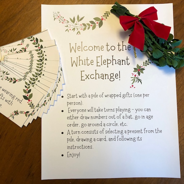 White Elephant Exchange Cards printable Pdf - Etsy