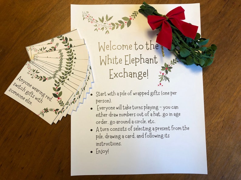White Elephant Exchange Cards (printable Pdf) - Etsy