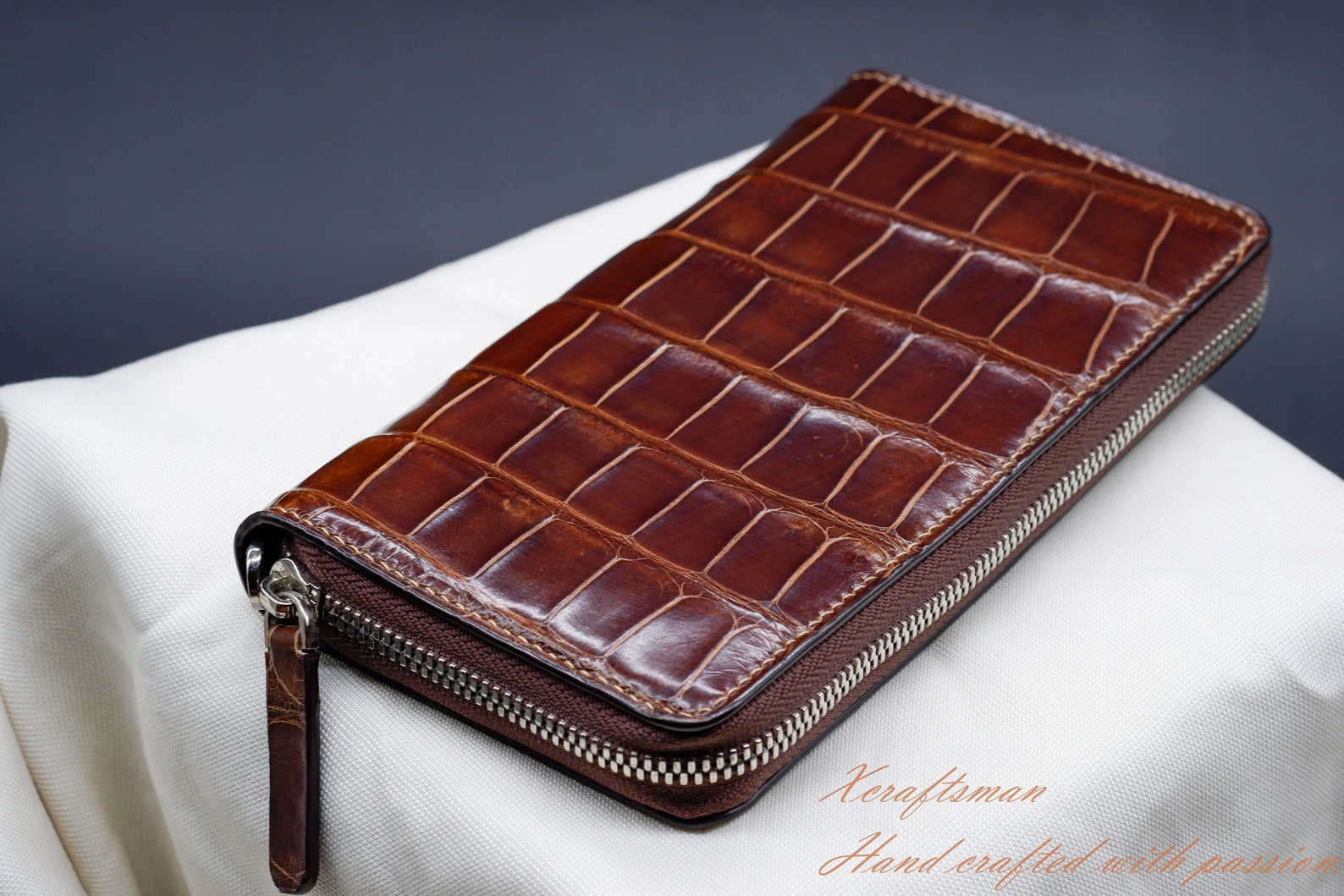 Alligator Long Wallet With Zipper Glazed Brown Purse - Etsy